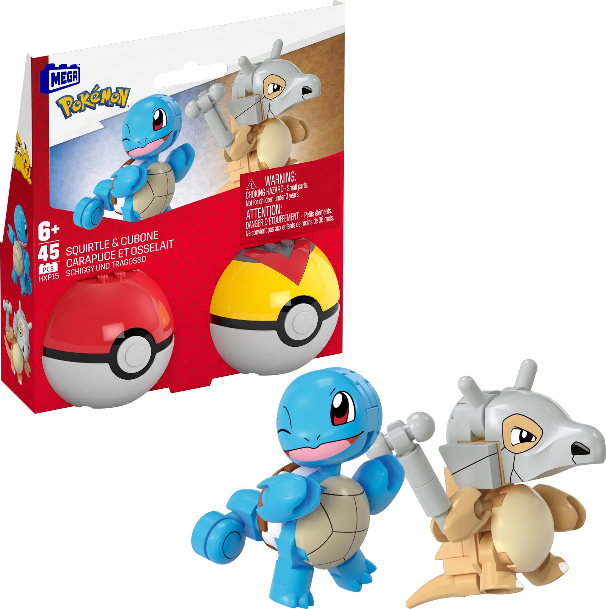 MEGA Pokémon Building Toys Set Squirtle & Cubone With 45 Pieces, 2 Poseable Characters And Poké ...